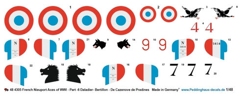 Peddinghaus-Decals 4305 French Nieuport 17 Aces of WWI - Part 6 (Daladier - Bretillon - De Cazenove de Pradines)