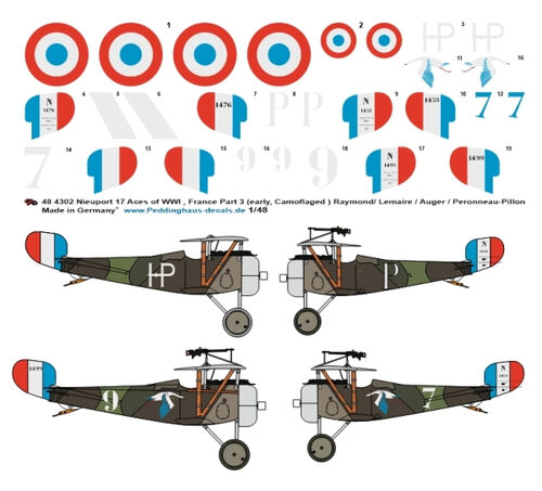 Peddinghaus-Decals 4302 French Nieuport 17 Aces of WWI - Part 3 (Raymond/Lemaire/Auger- Peronneau -Pillon)