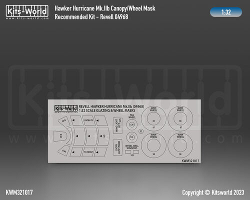 Kits World M321017 Hawker Hurricane Mk.IIb - Canopy and Wheel Masks (designed to be used with Revell kits).