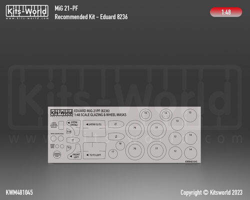 Kits World M481045 Mikoyan MiG-21 PF - Canopy and Wheel Masks (for Eduard 8236 kit)