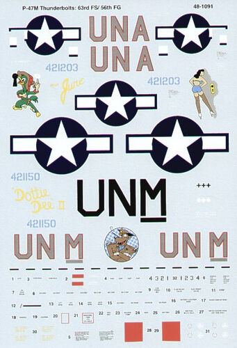 Microscale 481091 Republic P-47 M Thunderbolt - 63rd FS/56th FG Boxted (2 schemes)