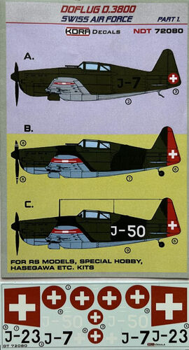 Kora Models NDT72080 Doflug D.3800 Swiss Air Force Part 1. (For RS Models, Special Hobby, Hasegawa, etc.)