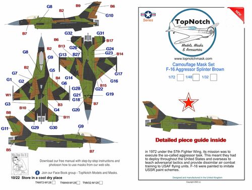 TopNotch 72-M128 Lockheed Martin F-16C Fighting Falcon - 'Aggressor' Splinter Green/Black/Brown camouflage pattern paint masks