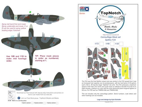 TopNotch 72-M064 Supermarine Spitfire Mk.24 - camouflage pattern paint masks