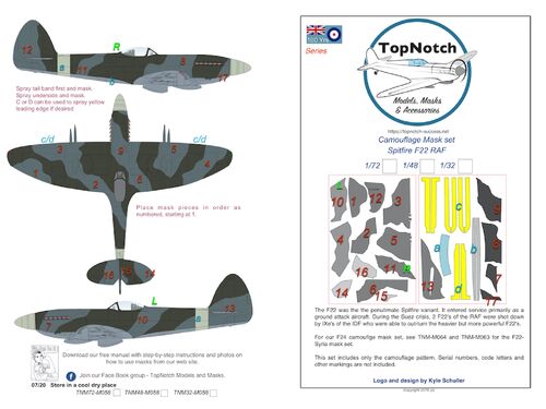 TopNotch 72-M058 Supermarine Spitfire Mk.22 - RAF camouflage pattern paint masks