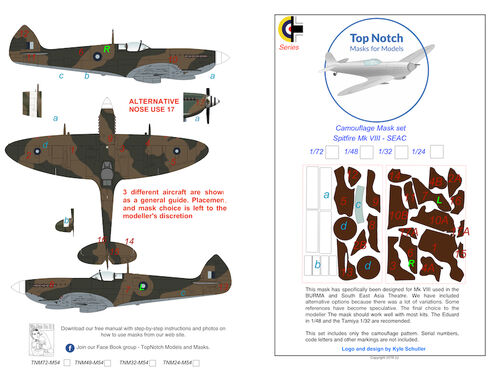 TopNotch 72-M054 Supermarine Spitfire Mk.VIII - SEAC camouflage pattern paint masks