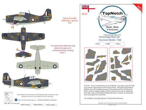 TopNotch 48-M094 Grumman Martlet - FAA camouflage pattern paint mask (for Tamiya and AZ Model kits)