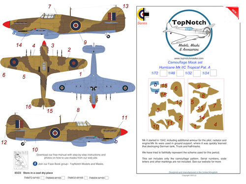 TopNotch 32-M165 Hawker Hurricane Mk.IIC - Tropical Pattern A Camouflage pattern paint masks (for Fly and Revell kits)