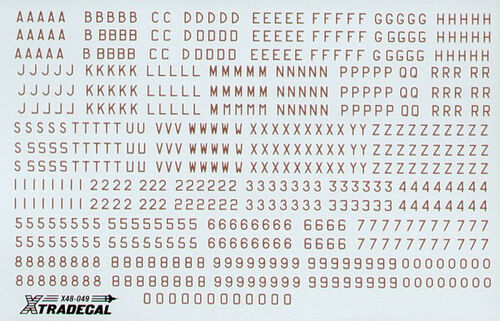 Xtradecal 48049 RAF WWII 8 inches Bomber Serial Letters and Numbers - red