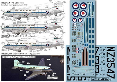 Ventura 72100 RNZAF Douglas C-47 / DC-3 Dakotas - 'Kiwi roundels' (3 schemes)