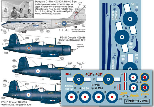 Ventura 72099 Vought FG-1D Corsairs & Douglas C-47A Dakota in RNZAF No.14 Squadron service - post war in Japan (1946-48)