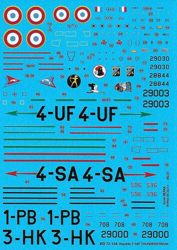 Berna Decals 72134 Republic F-84 F Thunderstreak in French Service (4 schemes)