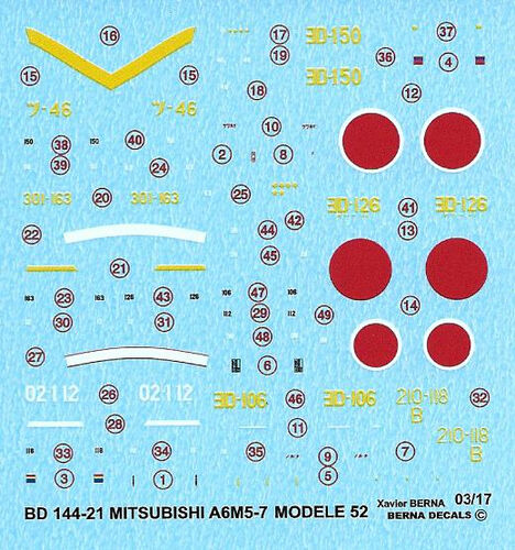 Berna Decals 14421 Mitsubishi A6M 5/7 Zero Model 52-63 Decals