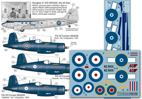 Ventura 48109 RNZAF Vought FG-1 D Corsairs & Douglas C-47 A Dakota, No.14 Squadron - post-war service in Japan 1946-48