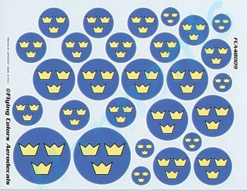 Flying Colors 48009 Swedish National Insignia - 5 smaller sizes (1937-40 period)