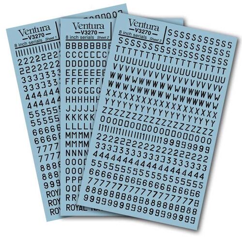 Ventura 3270 British RAF and Australian RAAF 8 inch serial letters and numbers - black (3 sheets)