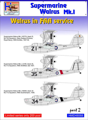 H-Model Decals D48068 Supermarine Walrus Mk.I/Mk.II in FAA Service (Part 2)