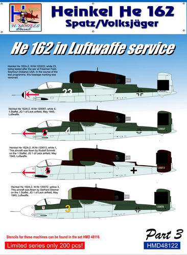H-Model Decals D48122 Heinkel He-162 A-2 Salamander in Luftwaffe Service (Part 3)