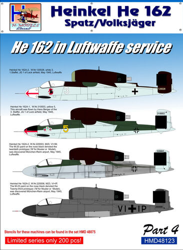 H-Model Decals D48123 Heinkel He-162 A-2 Salamander in Luftwaffe Service (Part 4)