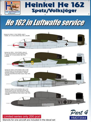 H-Model Decals D72044 Heinkel He-162 A-2 in Luftwaffe Service (Part 4)