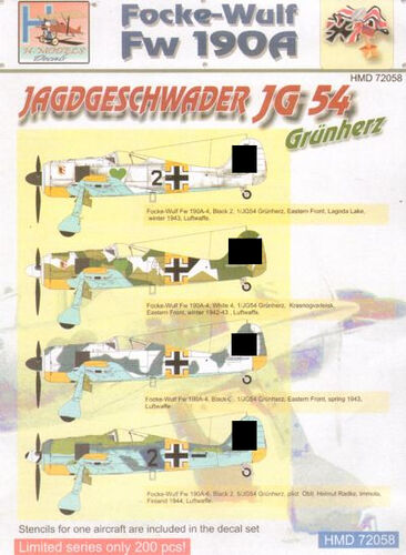 H-Model Decals D72058 Focke-Wulf Fw-190 A JG 54 'Grünherz'