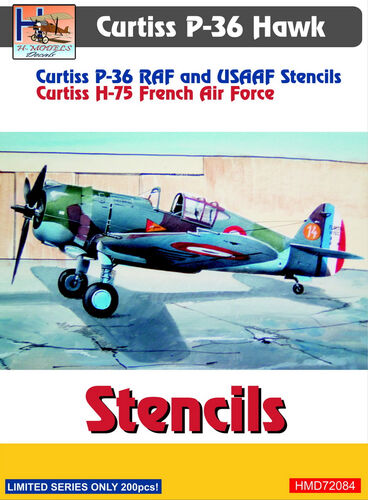 H-Model Decals D72084 Curtiss P-36 (RAF and USAAF) and H-75 (French Air Force) stencils