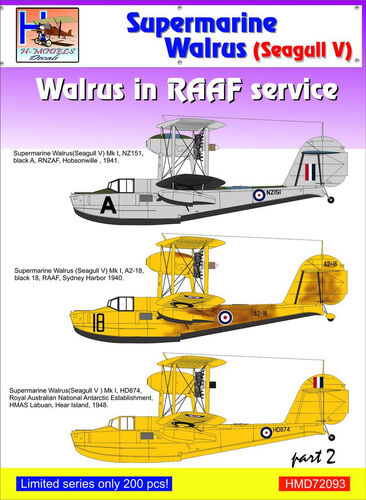 H-Model Decals D72093 Supermarine Walrus Mk.I / Seagull Mk.V in RAAF Service (Part 2)