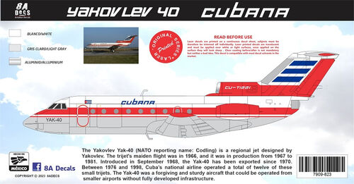 8aDecs 7909-823-144 Cubana Yakovlev 40 Yak-40