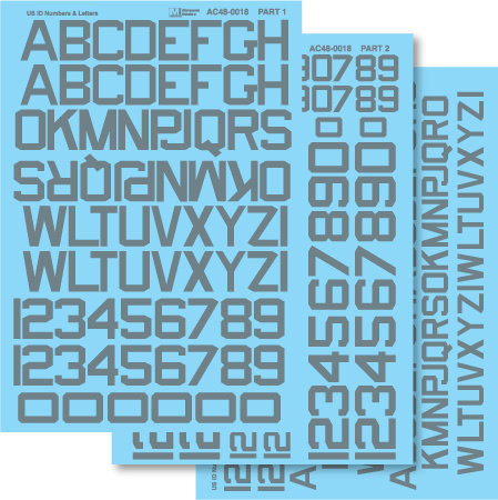 Microscale 48018 United States ID Letters & NumberS: 60 Degrees - 24' & 36' (3 Sheets)