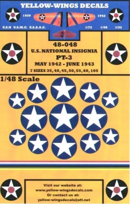 Yellow Wings 48048 US National Insignia without Red Centre 1942-43 (7 sizes)