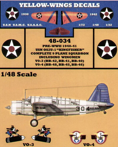 Yellow Wings 48034 Vought OS2U-1 Kingfisher (1940/41) Decals (VO-3 and VO-4)