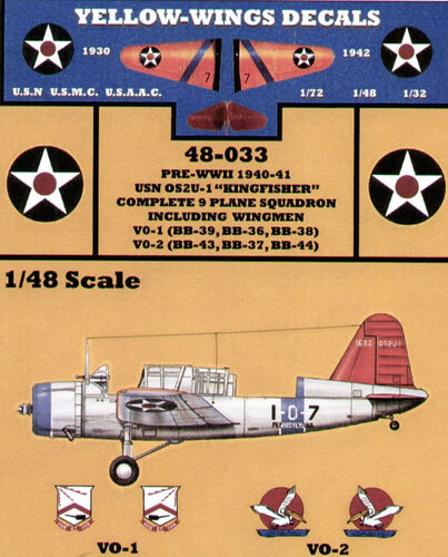 Yellow Wings 48033 Vought OS2U-1 Kingfisher (1940/1941) Decals (VO-1 and VO-2)