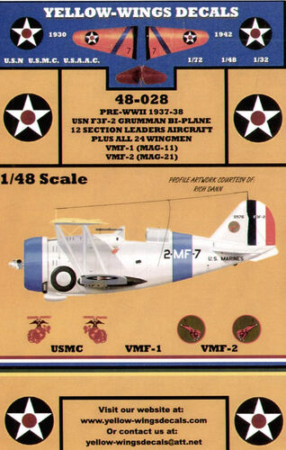 Yellow Wings 48028 Grumman F3F-1 (1936/37) - 12 section Leaders aircraft and 24 Wingmen from VMF-1 and VMF-2