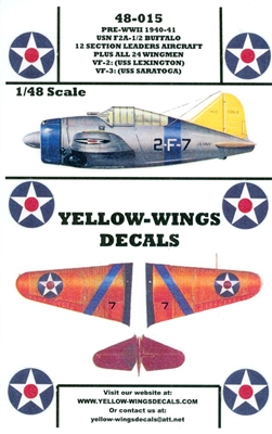 Yellow Wings 48015 Brewster F2A-1/2 Buffalo 12 Section Leaders aircraft and all 24 wingmen from VF-2 and VF-3