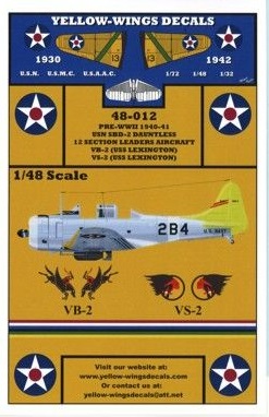 Yellow Wings 48012 Douglas SBD-1 Dauntless - US Navy 12 Section Leaders aircraft and all 24 wingmen from VB-2 and VS-2