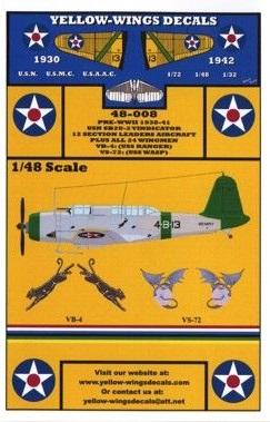 Yellow Wings 48008 Vought SB2U-1 Vindicators - US Navy 12 Section Leaders aircraft and all 24 wingmen from VB-4 USS Ranger and VB-72 USS Wasp