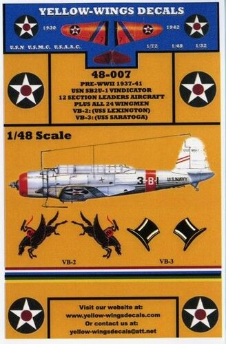 Yellow Wings 48007 Vought SB2U-1 Vindicators - US Navy 12 Section Leaders aircraft and all 24 wingmen from VB-2 USS Lexington and VB-3 USS Saratoga