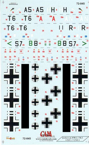 CAM 72045 Junkers Ju-87 B-2 / R2 Stuka Decals: Bulgaria'41, Russia '41, North Africa '41 and Libya '42