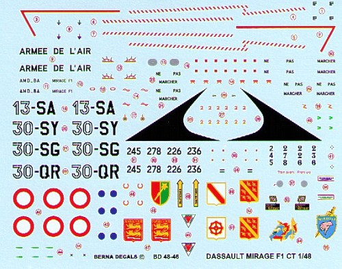 Berna Decals 48046 Dassault Mirage F.1 CT (4 schemes)