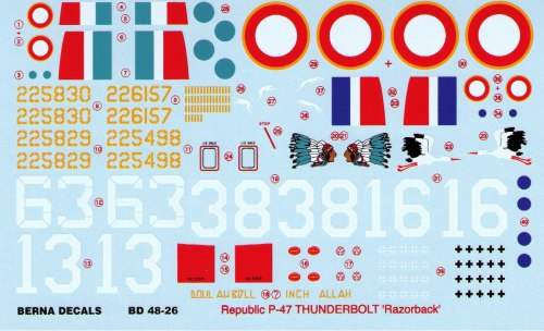Berna Decals 48026 Republic P-47 D Thunderbolt Razorback France (4 schemes)