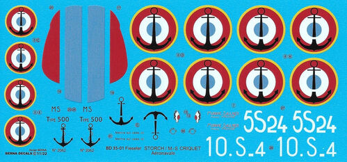 Berna Decals 35-001 Fieseler Storch Fi-156C / Morane-Saulnier 500 Criquet - French Aeronavale Decals
