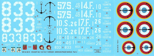 Berna Decals 32080 Vought AU-1 and F4U-7 Corsair - French Aeronavale (5 schemes)