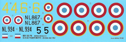 Berna Decals 32076 de Havilland DH-82 Tiger Moth in French Service