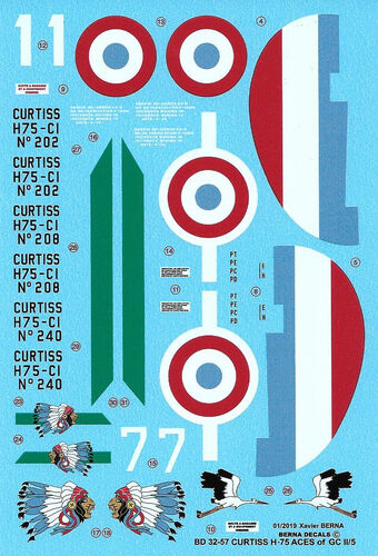 Berna Decals 32057 Curtiss H-75 (P-36) Aces of GC II/5 Decals