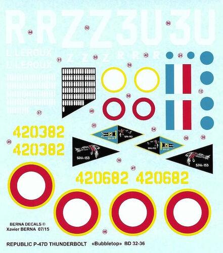 Berna Decals 32036 Republic P-47D Thunderbolt Bubbletop French 1944-45 : 'Navarre' (2 schemes)