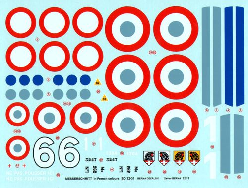 Berna Decals 32031 Messerschmitt Bf-109, Bf-110 & Me-262 in French colours (4 schemes)