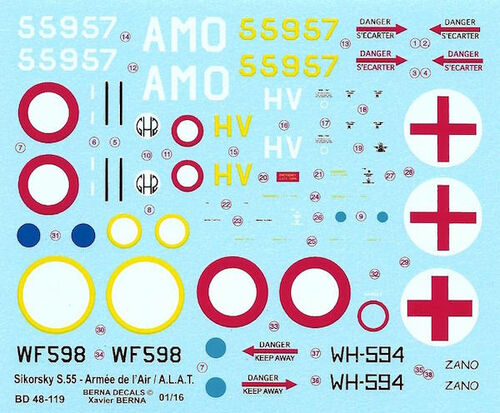 Berna Decals 48119 Sikorsky S-55/H-19 - A.L.A.T. & Armee de l'Air in Algeria and Indochina (4 schemes)
