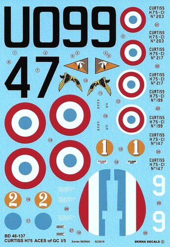 Berna Decals 48137 Curtiss H-75 (P-36) Aces of GC I/5 Decals