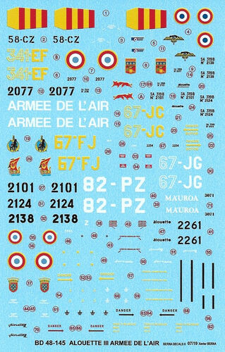 Berna Decals 48145 Sud Aviation Alouette III SA 319 B Armee de l'Air Decals