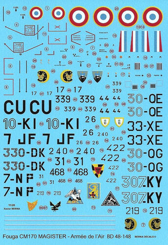 Berna Decals 48148M Fouga CM.170 Magister Armee de l'Air Decals (9 schemes)